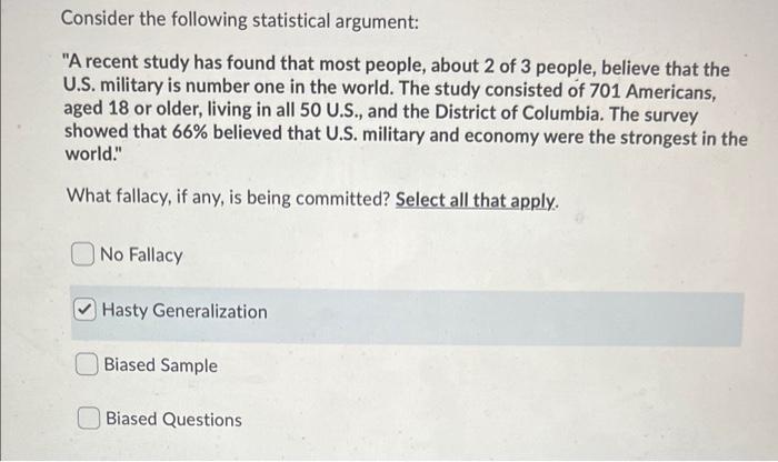 Solved Consider the following statistical argument: "A | Chegg.com