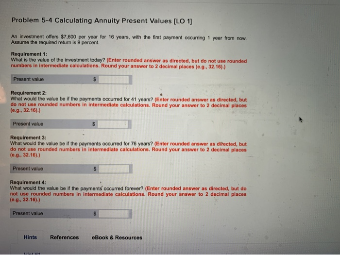 Solved Problem 5-4 Calculating Annuity Present Values (LO 1] | Chegg.com
