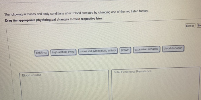 Solved The following activities and body conditions affect | Chegg.com