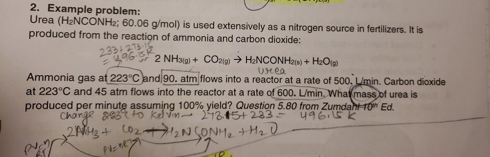Solved 2. Example problem: Urea (H2NCONH2; 60.06 g/mol) is | Chegg.com
