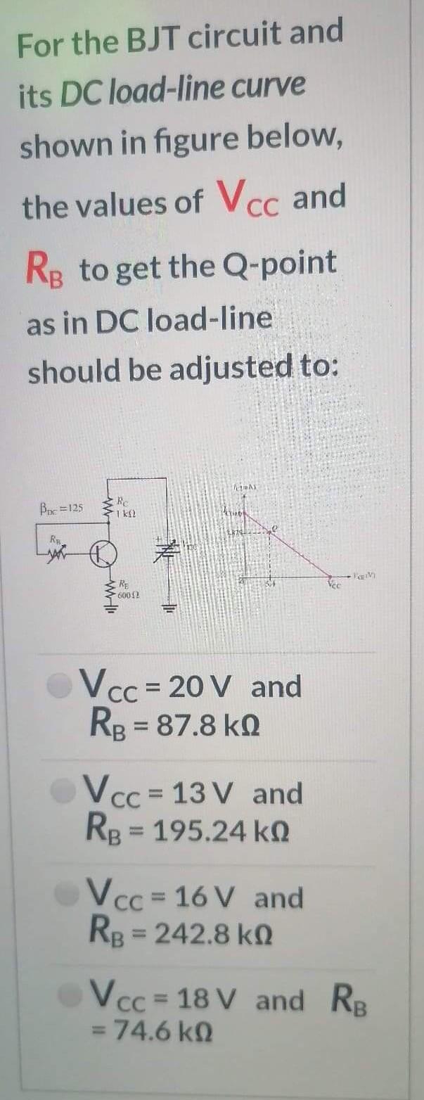 Solved For the BJT circuit and its DC load-line curve shown | Chegg.com