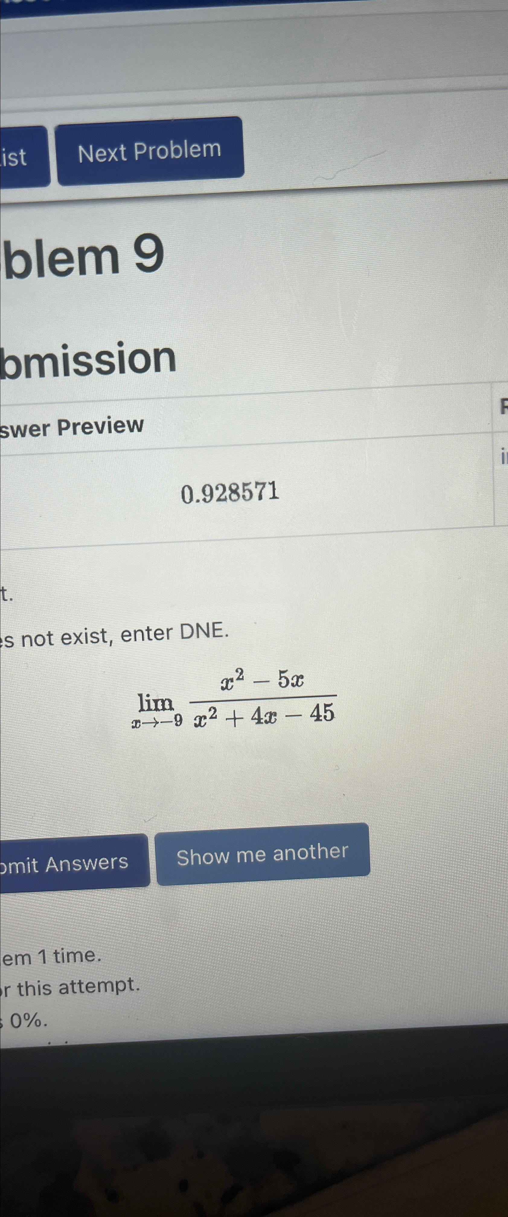 Solved blem 9bmissionswer Preview0.928571s not exist, enter | Chegg.com