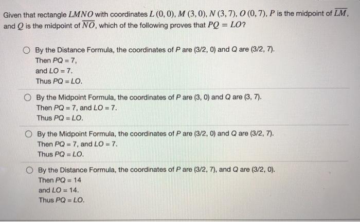 Solved Given that rectangle LMNO with coordinates L (0,0), M | Chegg.com