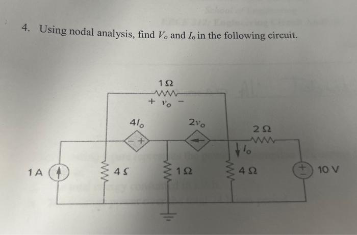 Solved 4. Using nodal analysis, find Vo and I0 in the | Chegg.com