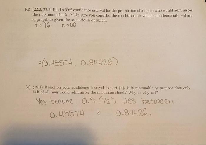 Solved (d) (22.2,22.3) Find a 99% confidence interval for | Chegg.com