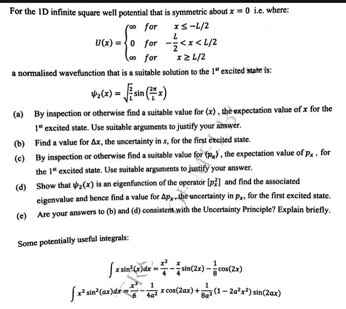 Solved For the ID infinite square well potential that is | Chegg.com