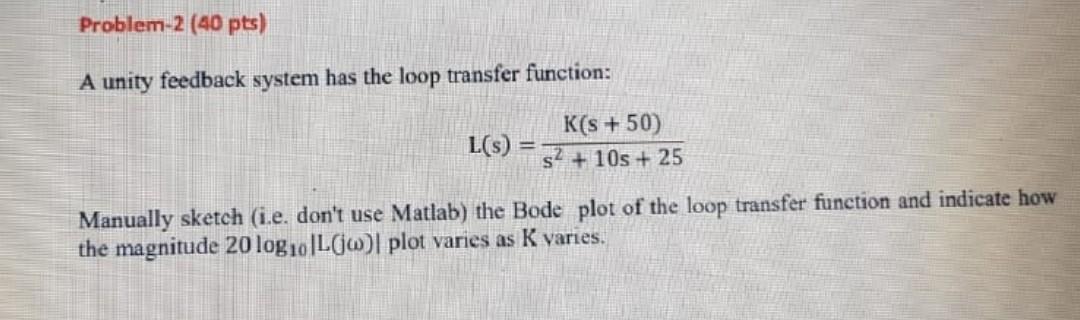 Solved A unity feedback system has the loop transfer | Chegg.com