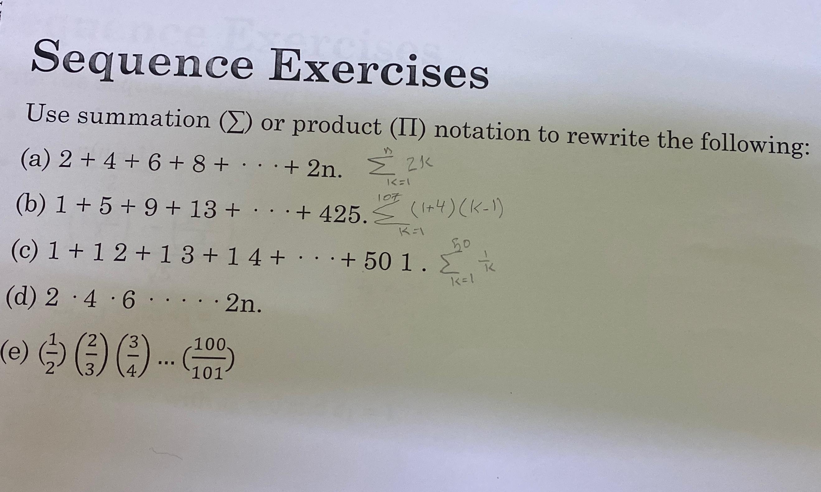 Solved Sequence ExercisesUse summation (Σ) ﻿or product (Π) | Chegg.com
