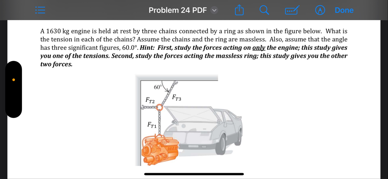 Solved Problem 24 ﻿PDFA 1630 ﻿kg engine is held at rest by | Chegg.com