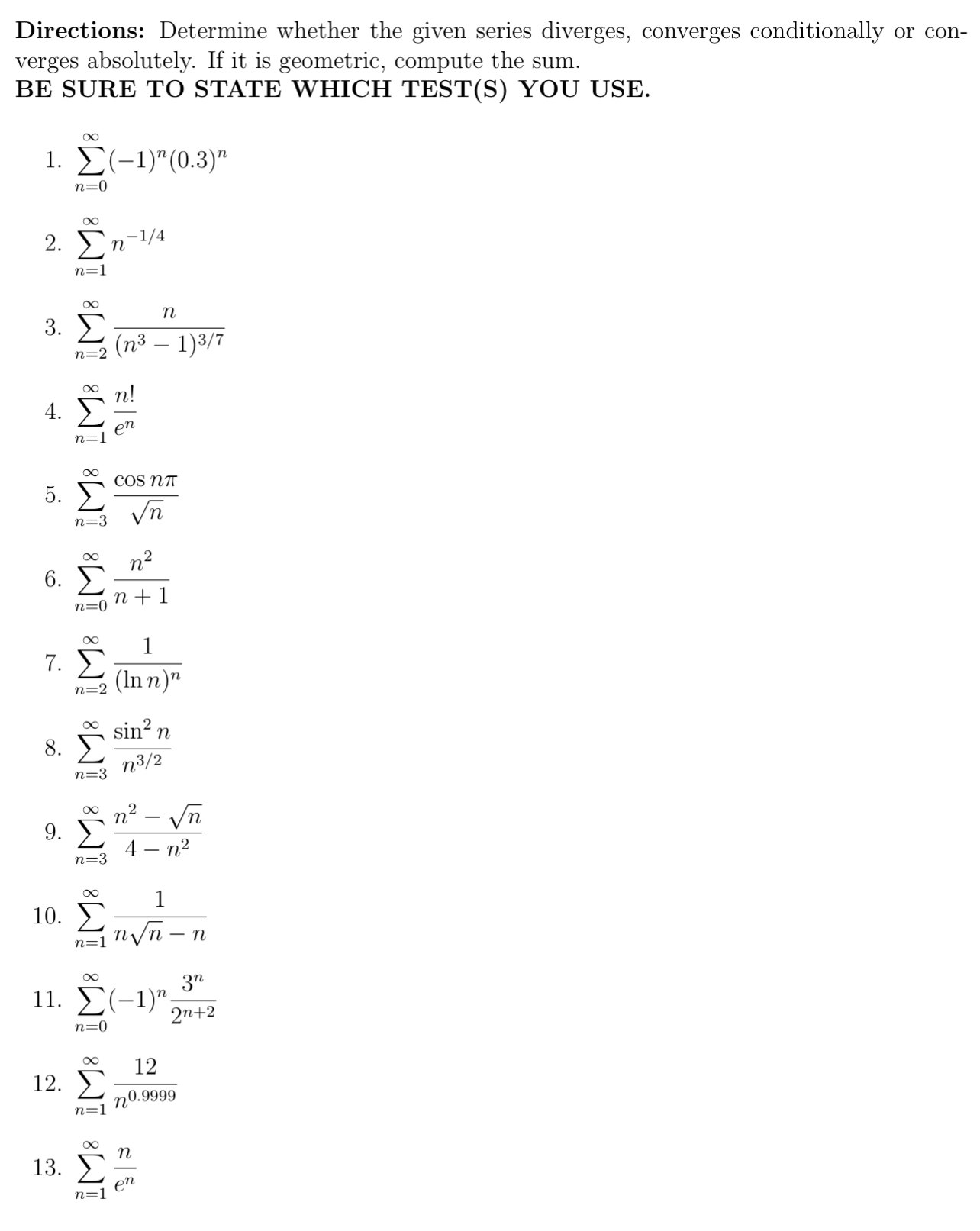 Directions: Determine whether the given series | Chegg.com
