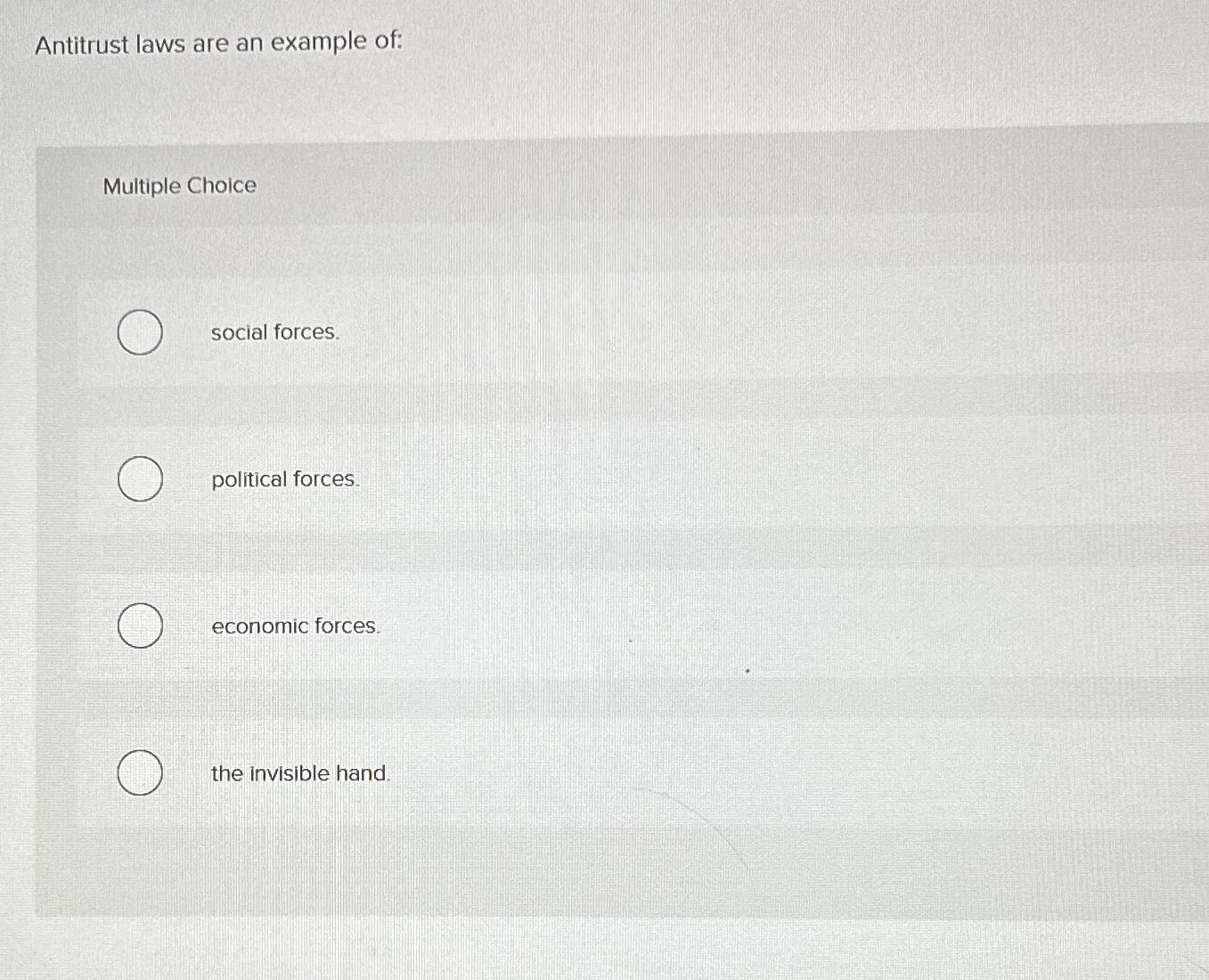 Solved Antitrust laws are an example of:Multiple | Chegg.com