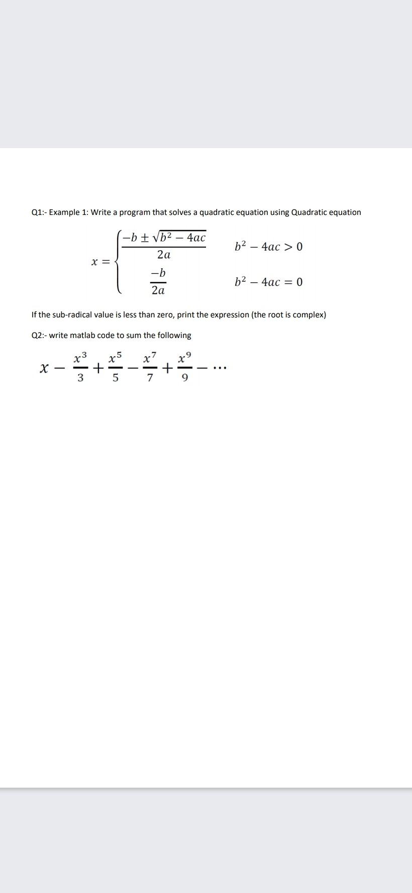 Solved Q1:- Example 1: Write a program that solves a | Chegg.com