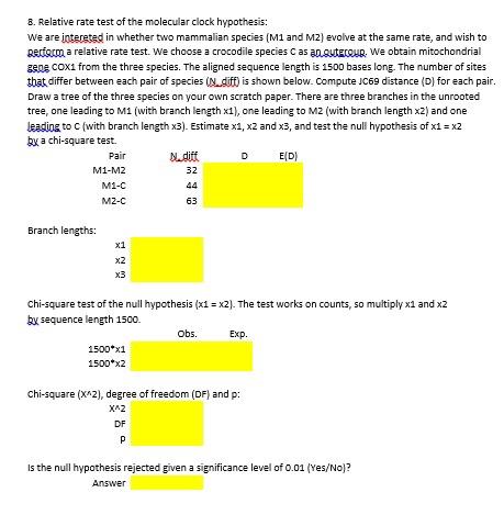 8. Relative rate test of the molecular clock | Chegg.com