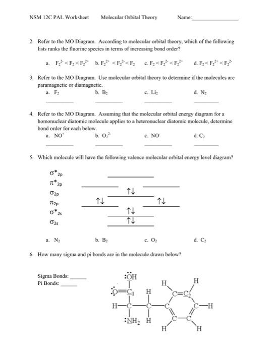 Solved NSM 12C PAL Worksheet Molecular Orbital Theory Name: | Chegg.com