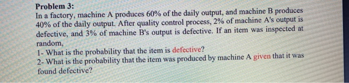 Solved Problem 3: In a factory, machine A produces 60% of | Chegg.com