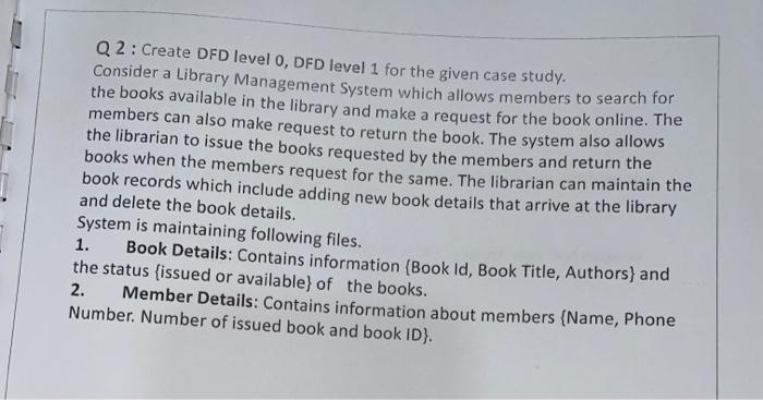 Solved Q 2 : Create DFD level O, DFD level 1 for the given | Chegg.com
