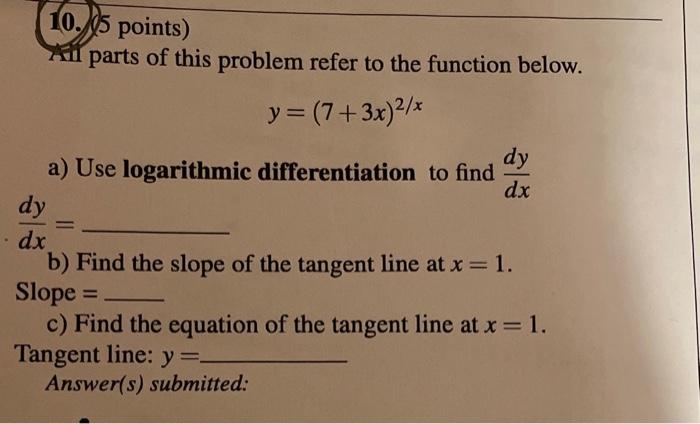 Solved 10. (5 points) Aill parts of this problem refer to | Chegg.com