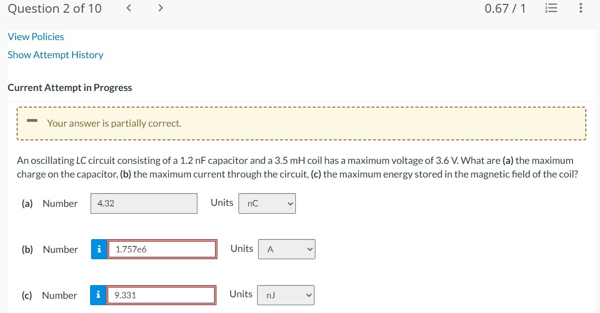 Solved An oscillating LC circuit consisting of a 1.2 ﻿nF | Chegg.com