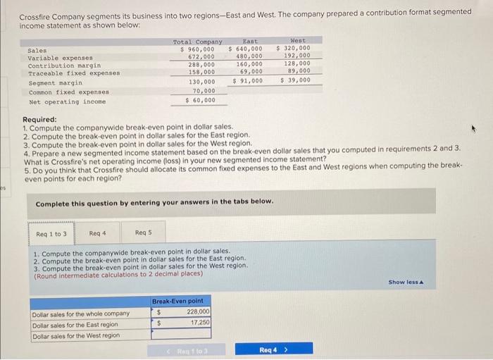 Solved Crossfire Company segments its business into two | Chegg.com