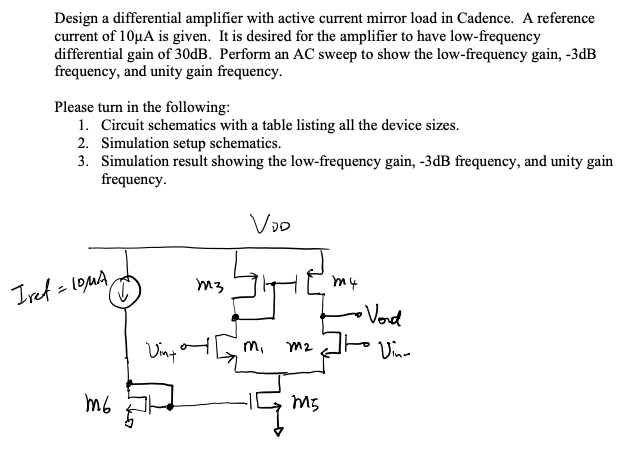 Design a differential amplifier with active current | Chegg.com