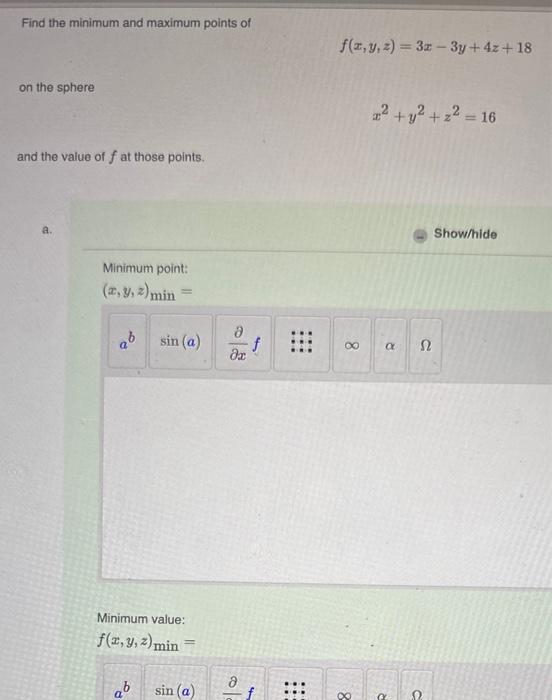 Solved Find the minimum and maximum points of | Chegg.com