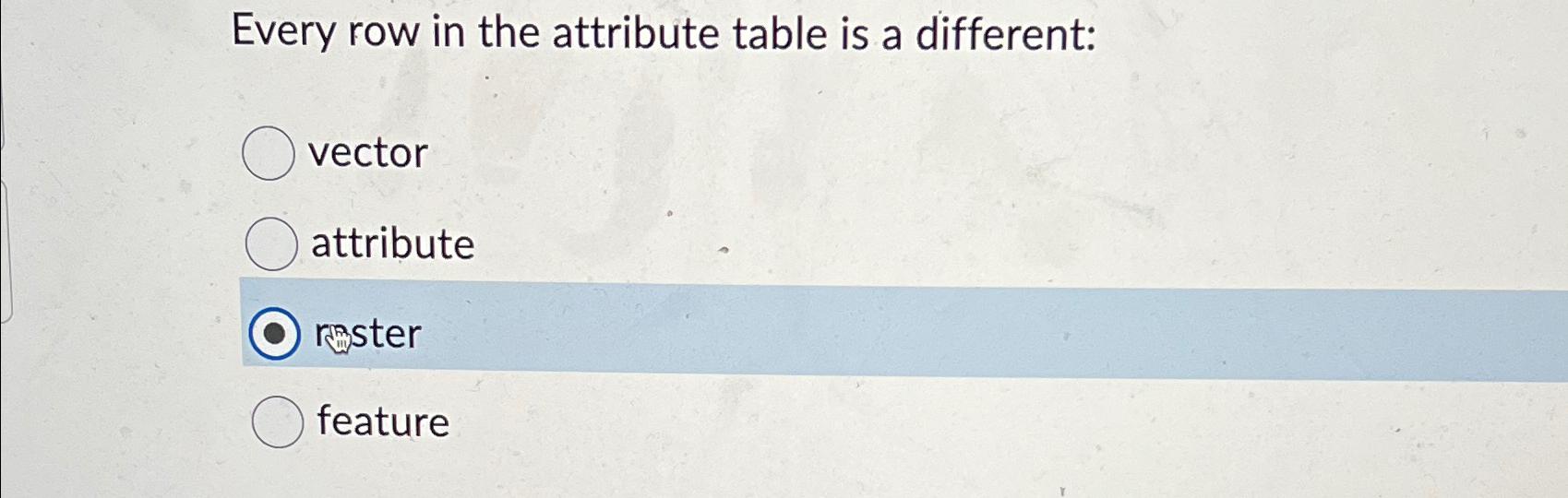 Solved Every row in the attribute table is a | Chegg.com