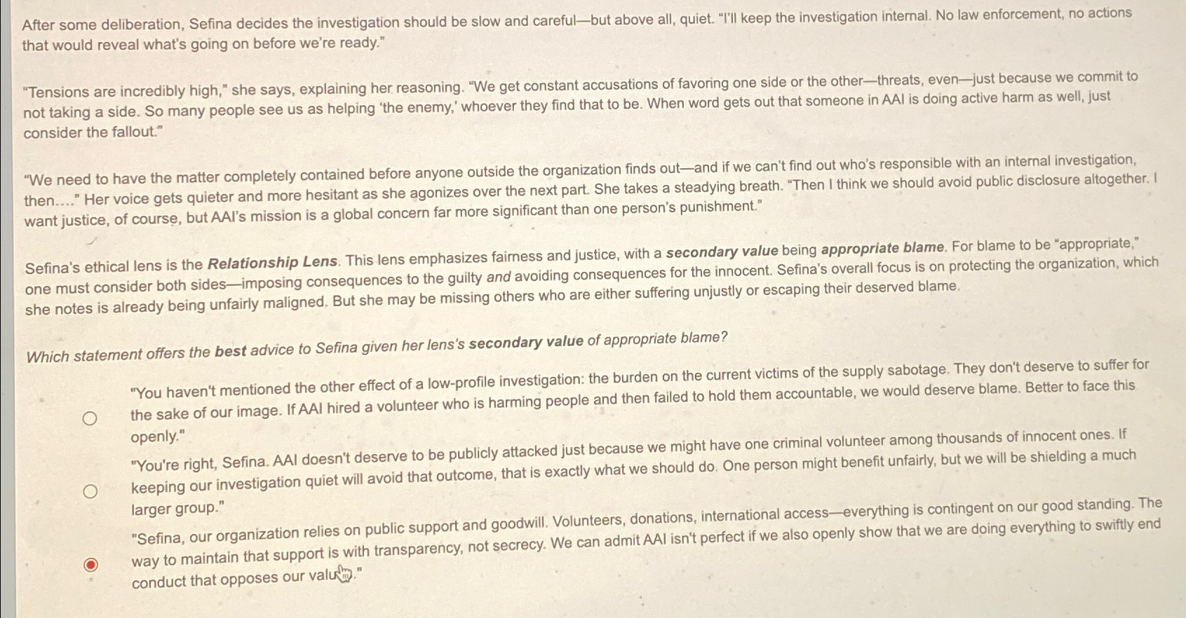 Solved After some deliberation, Sefina decides the | Chegg.com