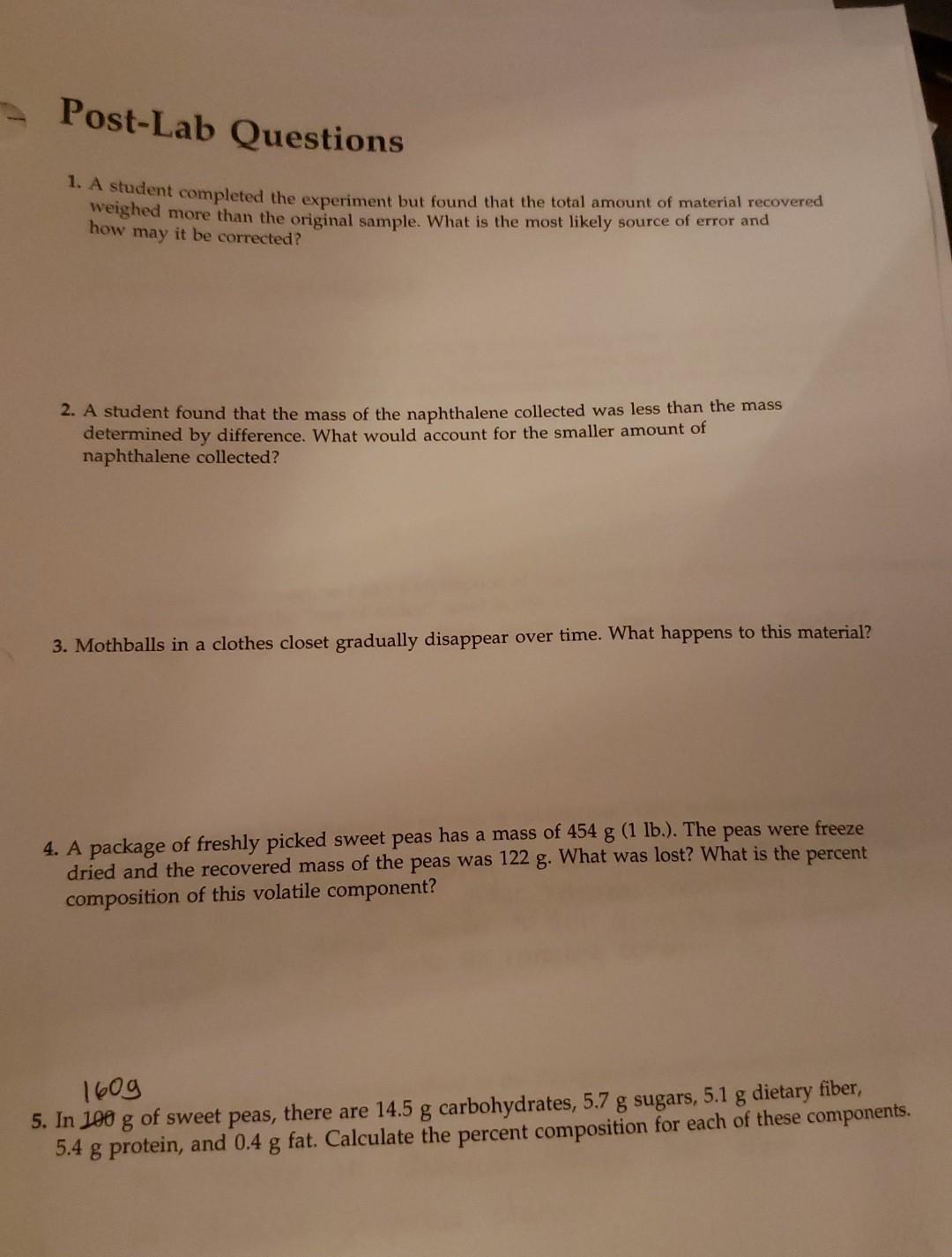Solved Post-Lab Questions 1. A student completed the | Chegg.com