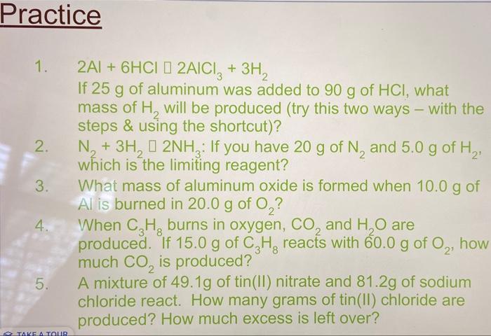 Solved 1. 2Al+6HCl−2AlCl3+3H2 If 25 g of aluminum was added | Chegg.com