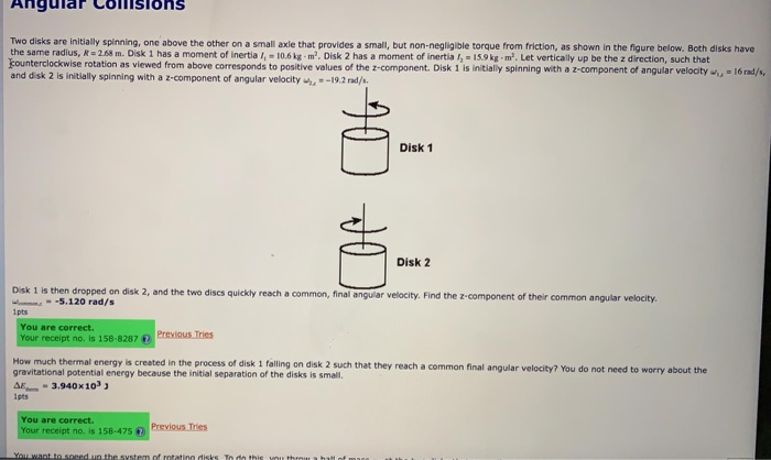 Solved Two disks are initially spinning, one above the other | Chegg.com