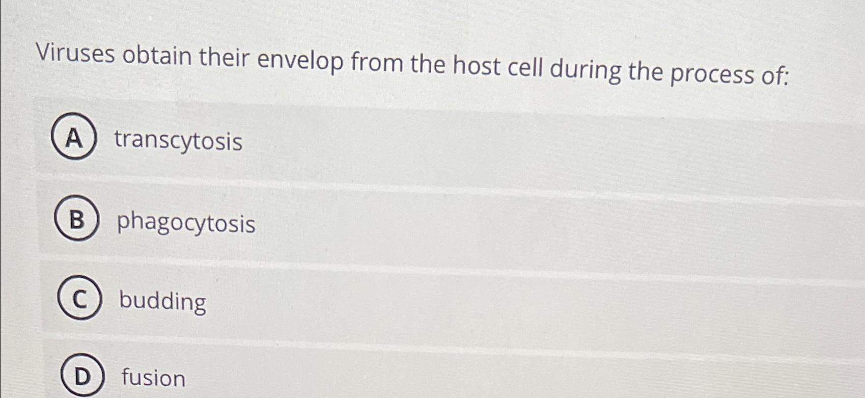 Solved Viruses obtain their envelop from the host cell | Chegg.com