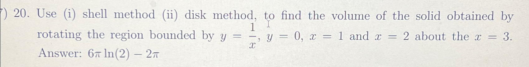 Solved Use (i) ﻿shell method (ii) ﻿disk method, to find the | Chegg.com