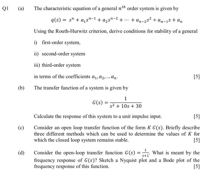 Solved Q1 (a) The characteristic equation of a general nth | Chegg.com