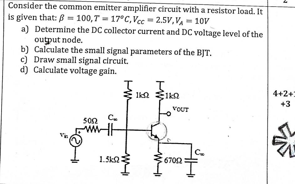 Solved Consider the common emitter amplifier circuit with a | Chegg.com