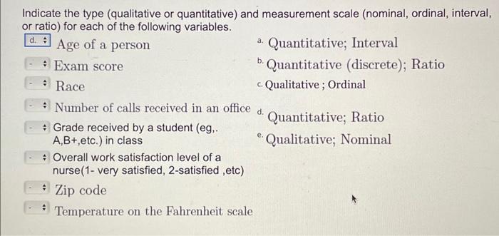 Solved Indicate the type (qualitative or quantitative) and | Chegg.com