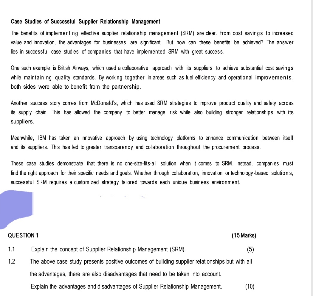 Solved QUESTION 1(15 ﻿Marks)1.1 ﻿Explain the concept of | Chegg.com