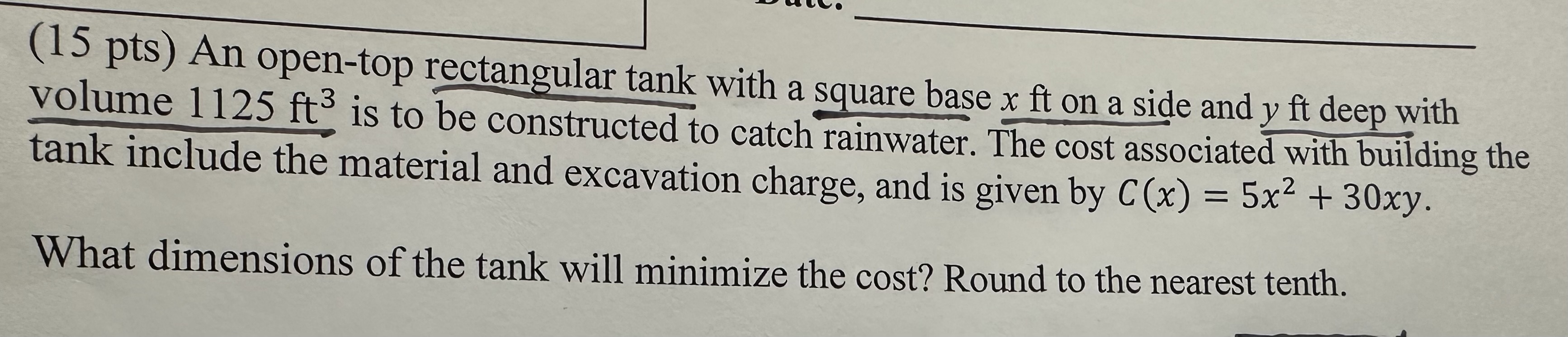 Solved An open-top rectangular tank with a square base xft | Chegg.com