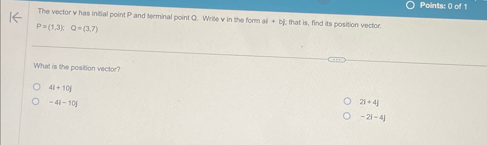 Solved The vector v ﻿has initial point P ﻿and terminal point | Chegg.com