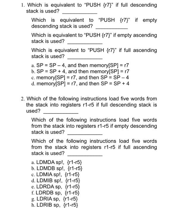 Solved 1. Which is equivalent to "PUSH {17}" if full | Chegg.com