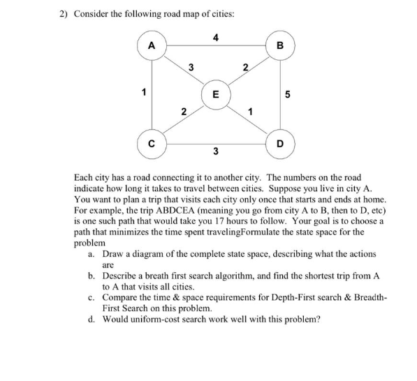 2) Consider the following road map of cities: 4 A A B | Chegg.com