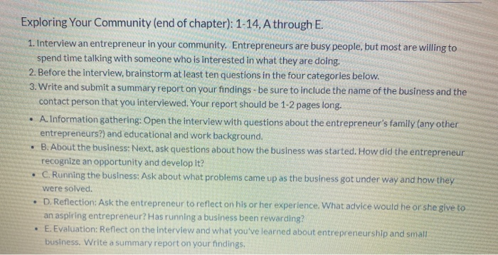 Exploring Your Community (end of chapter): 1-14, A | Chegg.com