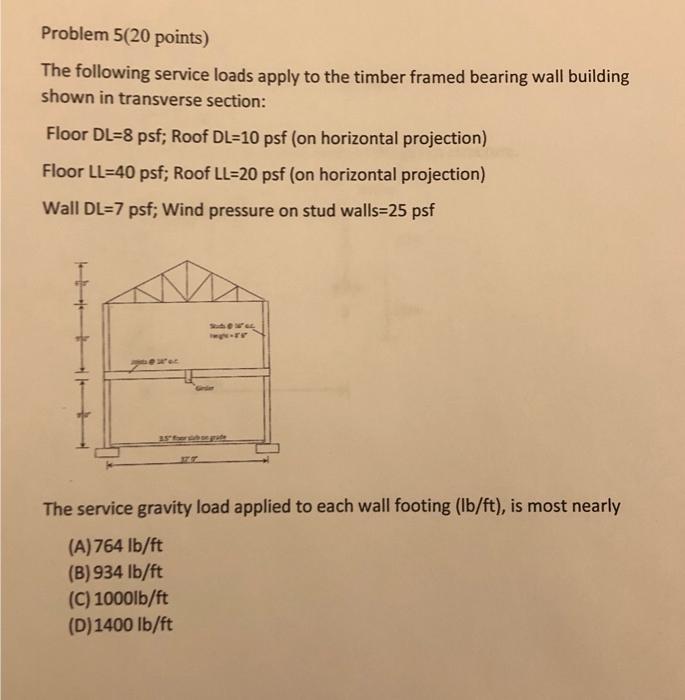 Solved Problem 5(20 points) The following service loads | Chegg.com