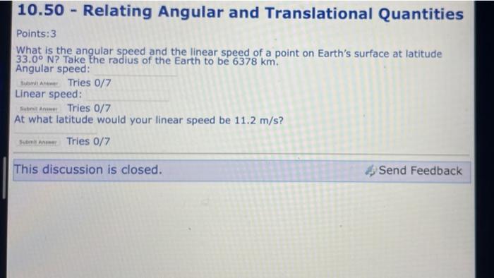 Solved 10.50 - Relating Angular and Translational Quantities | Chegg.com