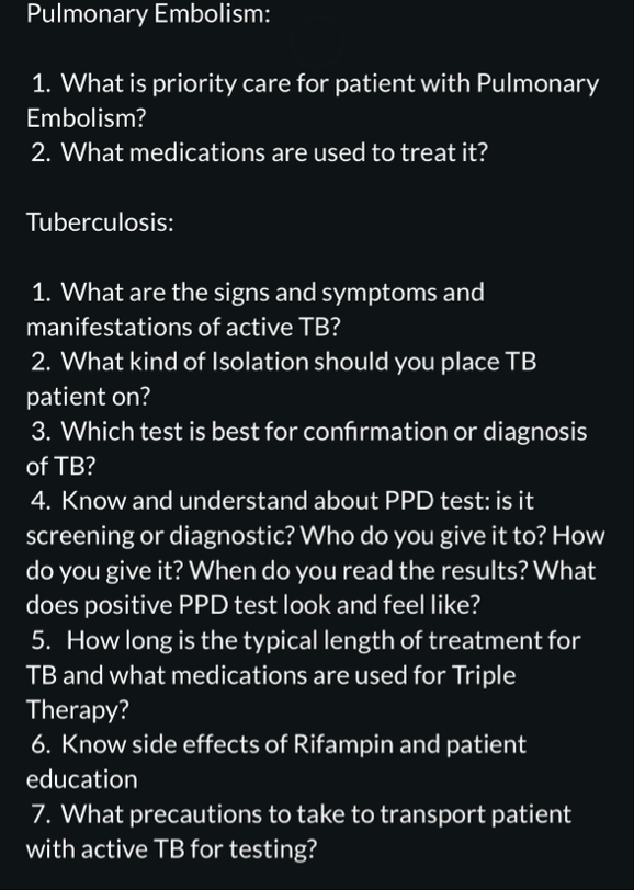 Solved Pulmonary Embolism:What is priority care for patient | Chegg.com