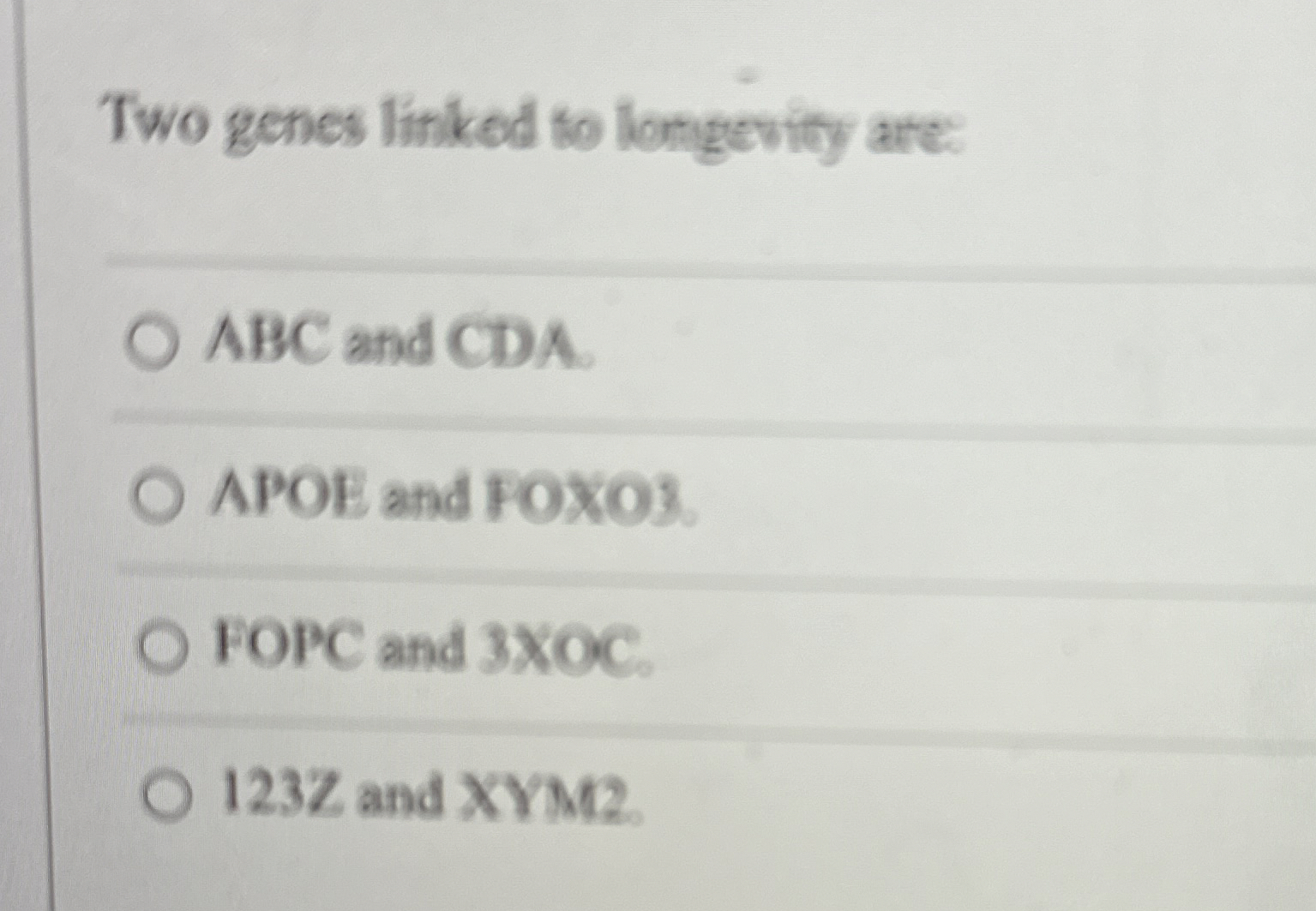 Solved Two genes linked to longevity are:ABC and CDA .APOE | Chegg.com