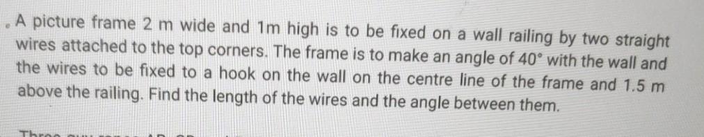 Solved A picture frame 2 m wide and 1m high is to be fixed | Chegg.com