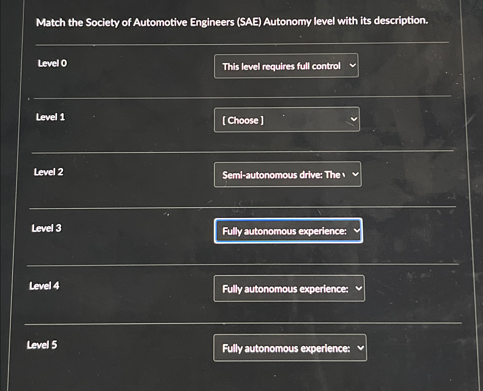 Solved Match the Society of Automotive Engineers (SAE) | Chegg.com