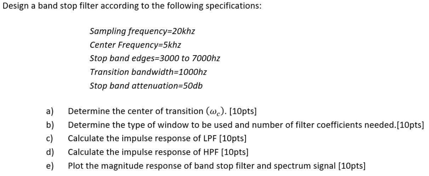 Solved Design a band stop filter according to the following | Chegg.com