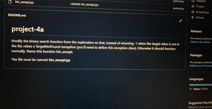 Solved README.md Update bin_except.py project-4a Releases | Chegg.com