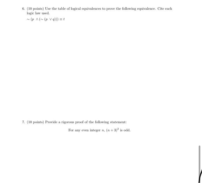 Solved 6. (10 points) Use the table of logical equivalences | Chegg.com